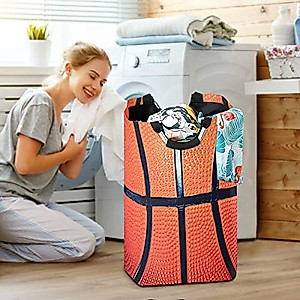 Laundry Hamper Sport Ball Basketball Lace Collapsible Laundry Basket Large Storage Bag, Foldable Organizer Clothes Bag with Handle for Home, Dorm, Room