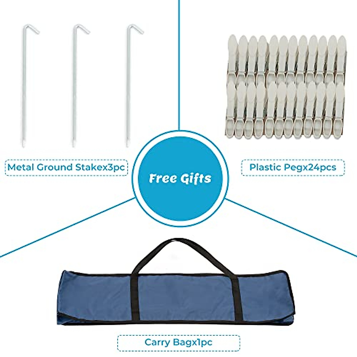 Drying Natural Clothes Airer Outdoor Portable 4-arm Aluminum Drying Rack w/Ground Stake, Carry Bag, 28-Lines with 65 ft. Umbrella Clothesline