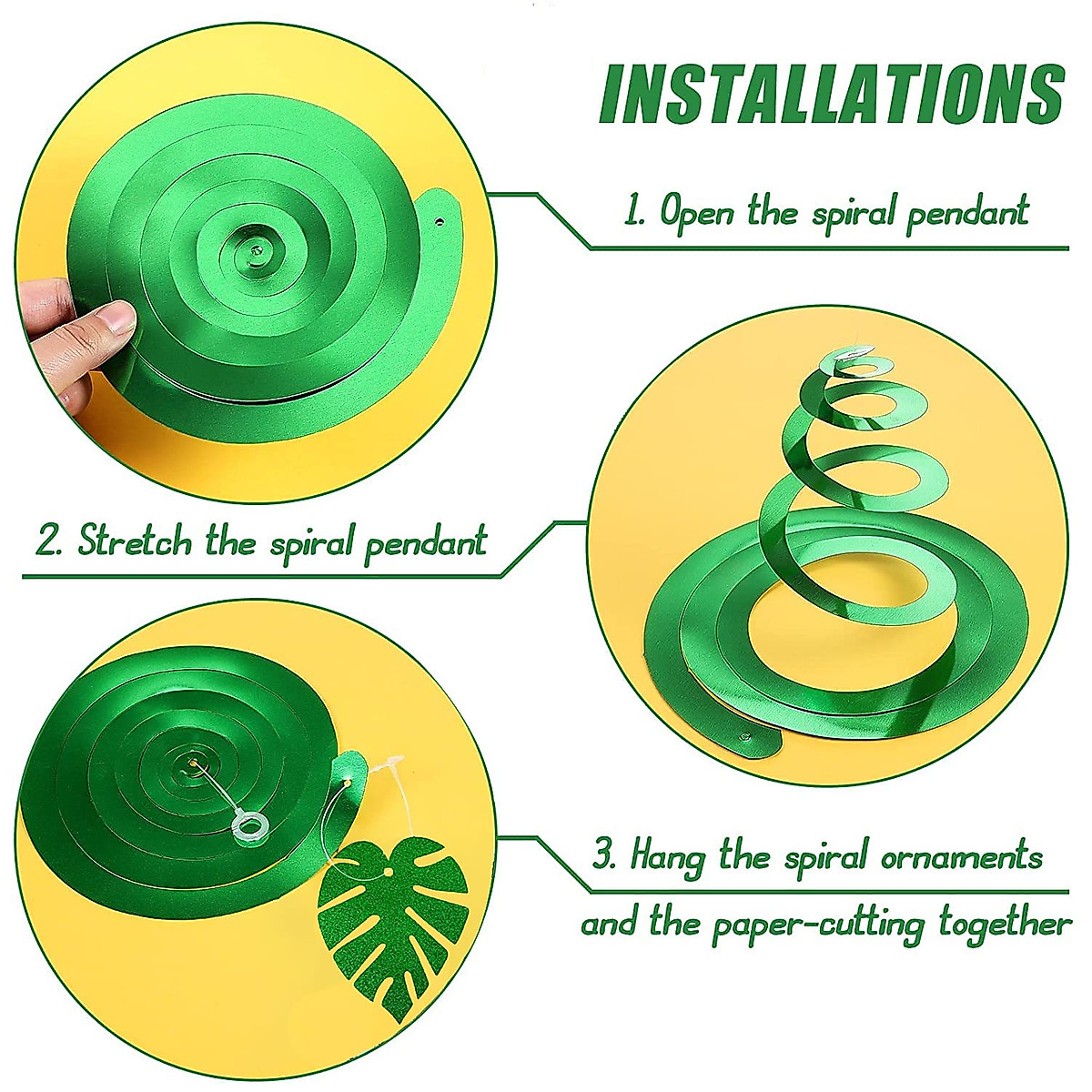 32Pcs Hawaiian Luau Party Decorations Palm Leaves Hanging Swirl,Tropical Safari Jungle Glitter Green Palm Leaves Decorations for Summer Beach Party Baby Shower Ceiling Hanging Foil Swirls