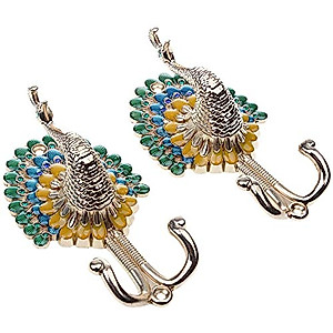 2pcs Peacock Metal Double Hanger Hook Double Head Wall-Mounted Coat Towel Hanger Hook - Gold