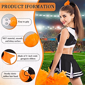 Set of 3 12 Inch Cheerleading Pom Poms and Large Cheerleader Ponytail Bow Holder for Girl Large Metallic Cheerleader Pom Poms for Sports Team Cheering (Orange and Black)