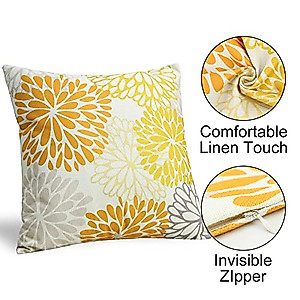 cygnus 18x18 Yellow Dahlia Throw Pillow Covers Case Linen for Couch Sofa Bedroom Farmhouse Decorative Square Accent Set of 2
