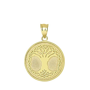 Sideways Crosses Certified 14k Yellow Gold Tree Of Life Medallion Pendant