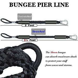 2PCS Fender Lines 2FT Premium Bungee Boat Lines with 316 Stainless Clip for Boat Bumper/Boat Fender Boat Accessories for Mooring for Jet Ski, SeaDoo, Yamaha WaveRunner Dinghy (Black, 2 Feet)