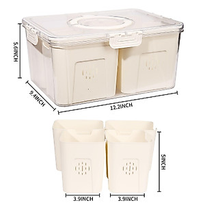 Fruit Storage Containers for Fridge with Lids & 4 Removable Colanders, Airtight Food Box Container, Kitchen Organizers and Storage, Food Storage Containers, Clear Fridge Organizer Bins, BPA-Free