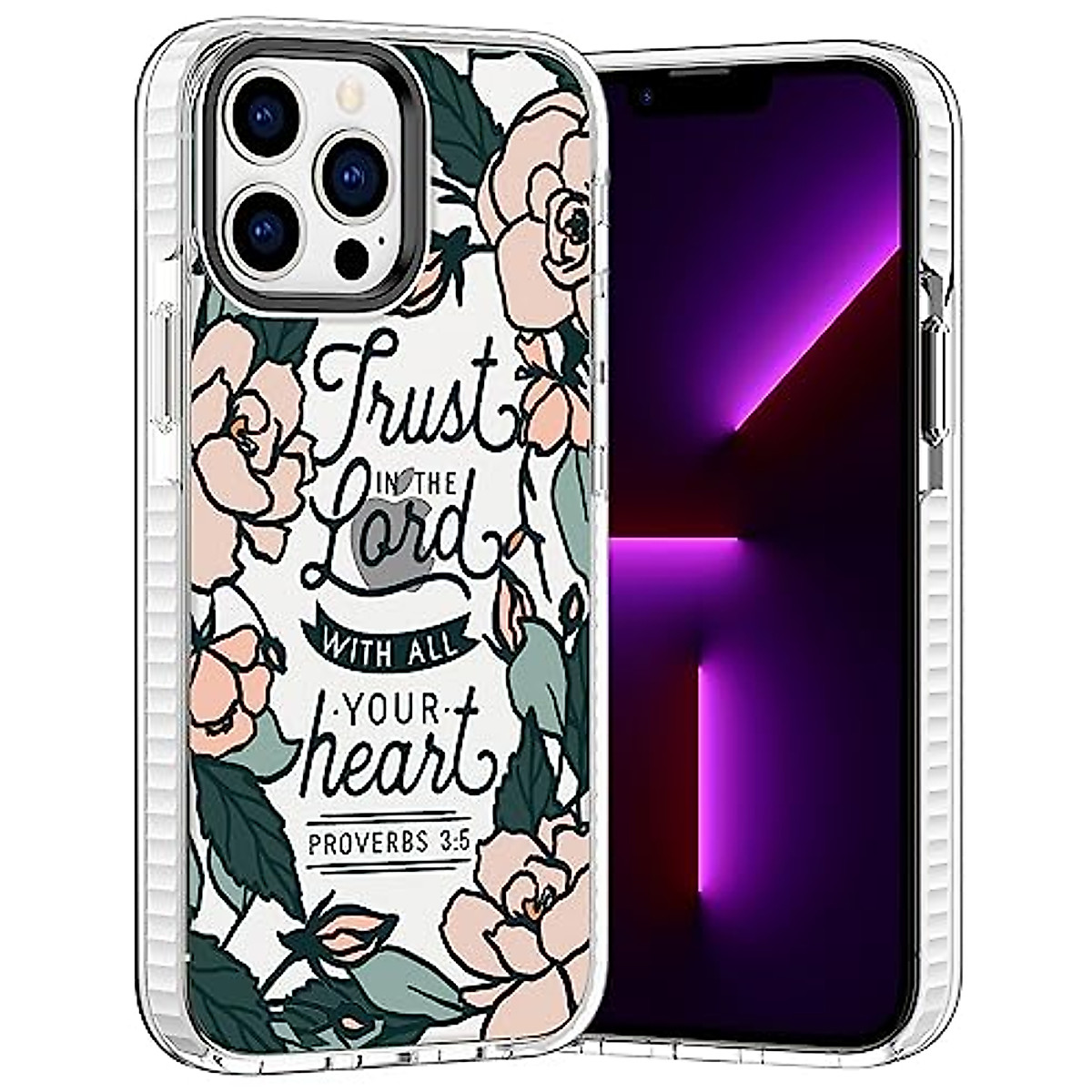 iPhone 13 Pro Max Case,Women Girl Cute Peony Flowers Floral Bible Verse Proverbs 3:5 Quotes Inspirational Christian Clear Soft Rubber TPU Anti Scratch Protective Clear Case Cover for iPhone 13 Pro Max