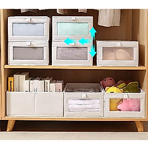Fordonral 4 Pack Linen Storage Bins, Storage Containers for Organizing Clothing, Jeans, Toys, Books, Shelves, Closet, Wardrobe - Closet Organizers and Storage, Large Storage Boxes Baskets with Window