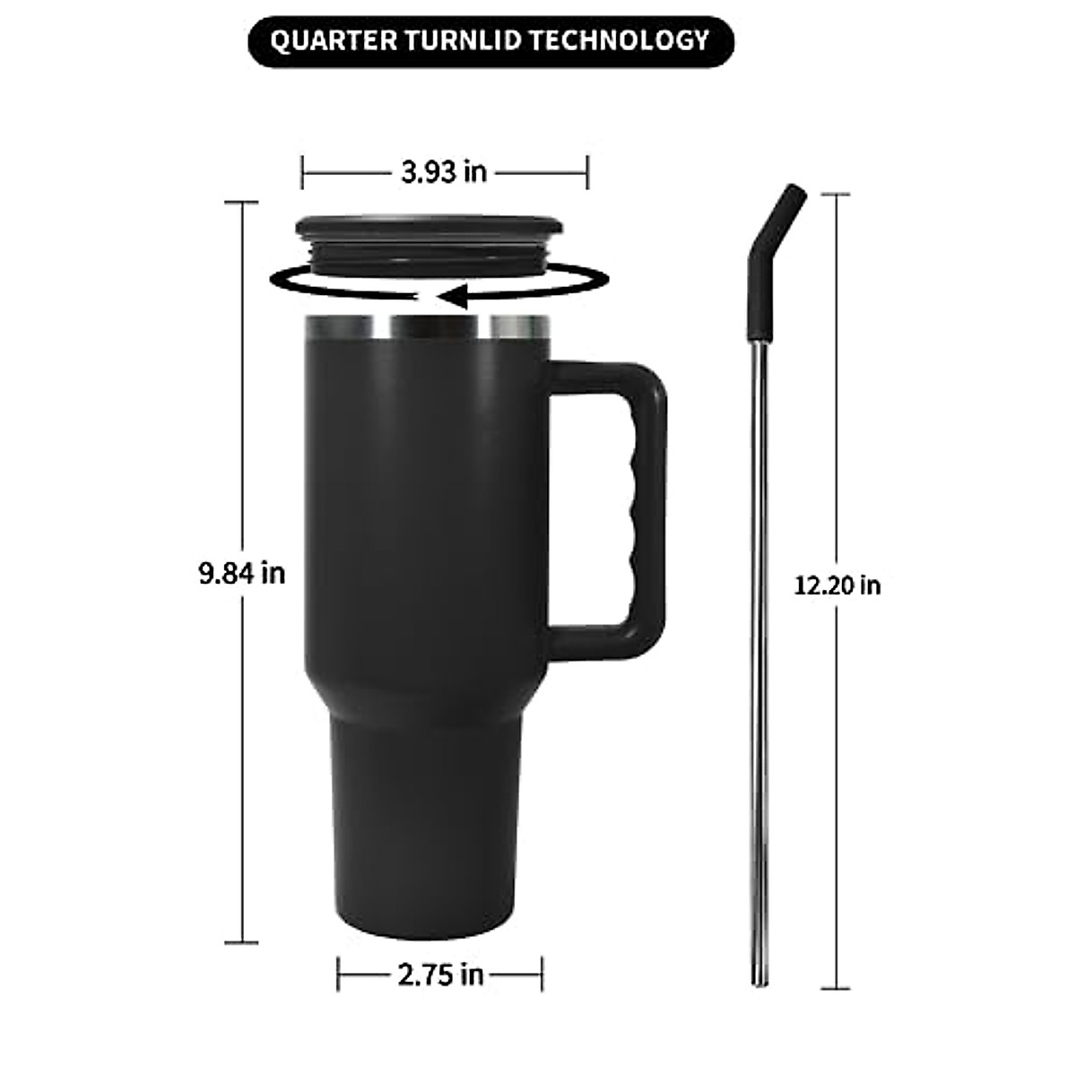 AGH 40oz Tumbler with Handle and Straw, Double Wall Vacuum Insulated Reusable Stainless Steel Water Bottle Travel Mug Iced Coffee Cup Travel Mug for Travel, Coffee and Outdoor Activities, Black