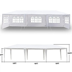 10' x 30' Outdoor Canopy Party Wedding Event Tent Waterproof Sun Shelter Canopy Heavy Duty Gazebo Storage Pavilion w/ 5 Removable Sidewalls, White