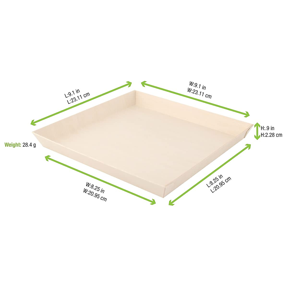 Samurai Square Wooden Tray (Case of 100), PacknWood - Biodegradable Wood Trays for Serving (9.2" x 9.2" x 1.1") 210SAMBQ2323