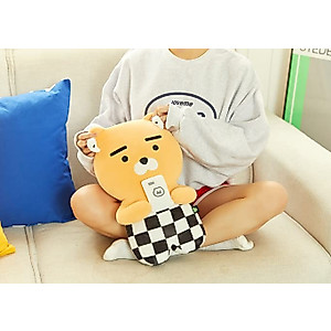 KAKAO Official Merchandise-Checkerboard Pattern Flat Pillow Cushion_Ryan in Checkerboard Pattern Pants and Choonsik in Half Black (Ryan 15.7 inch)