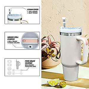 2 Pack Replacement Lid Fit Stanley 40 Oz Tumbler With Handle,Tumbler Lids For Stanley Cup 2.0 Version Stanley Quencher,Cup Accessories Including Straw Cover Cap,leak Stopper And Lid Spill Plug, White