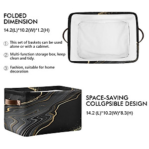 ALAZA Black White Golden Marble Large Storage Baskets with Handles Foldable Decorative 2 Pack Storage Bins Boxes for Organizing Living Room Shelves Office Closet Clothes