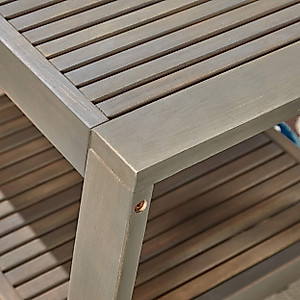 Great Deal Furniture Sally 7-Seater Sectional Sofa Set for Patio with Loveseat, Club Chairs, Ottoman, and Coffee Tables, Acacia Wood, Gray Finish with Dark Gray Outdoor Cushions