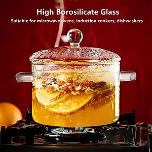 1900ML/67oz Glass Clear Saucepan with Lid,Best Handmade Easy Clean Heat Resistant Glass Cooking Pot for Noodles, Soup, Cereals, Fruits