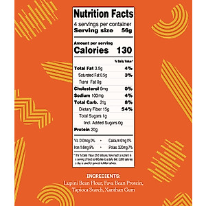 Kaizen Low Carb Keto Pasta Ziti - High Protein (20g), Gluten-Free, Keto-Friendly (6g Net), Plant-Based Lupini Noodles made w/High Fiber Lupin Flour - 8 ounces (Pack of 3)