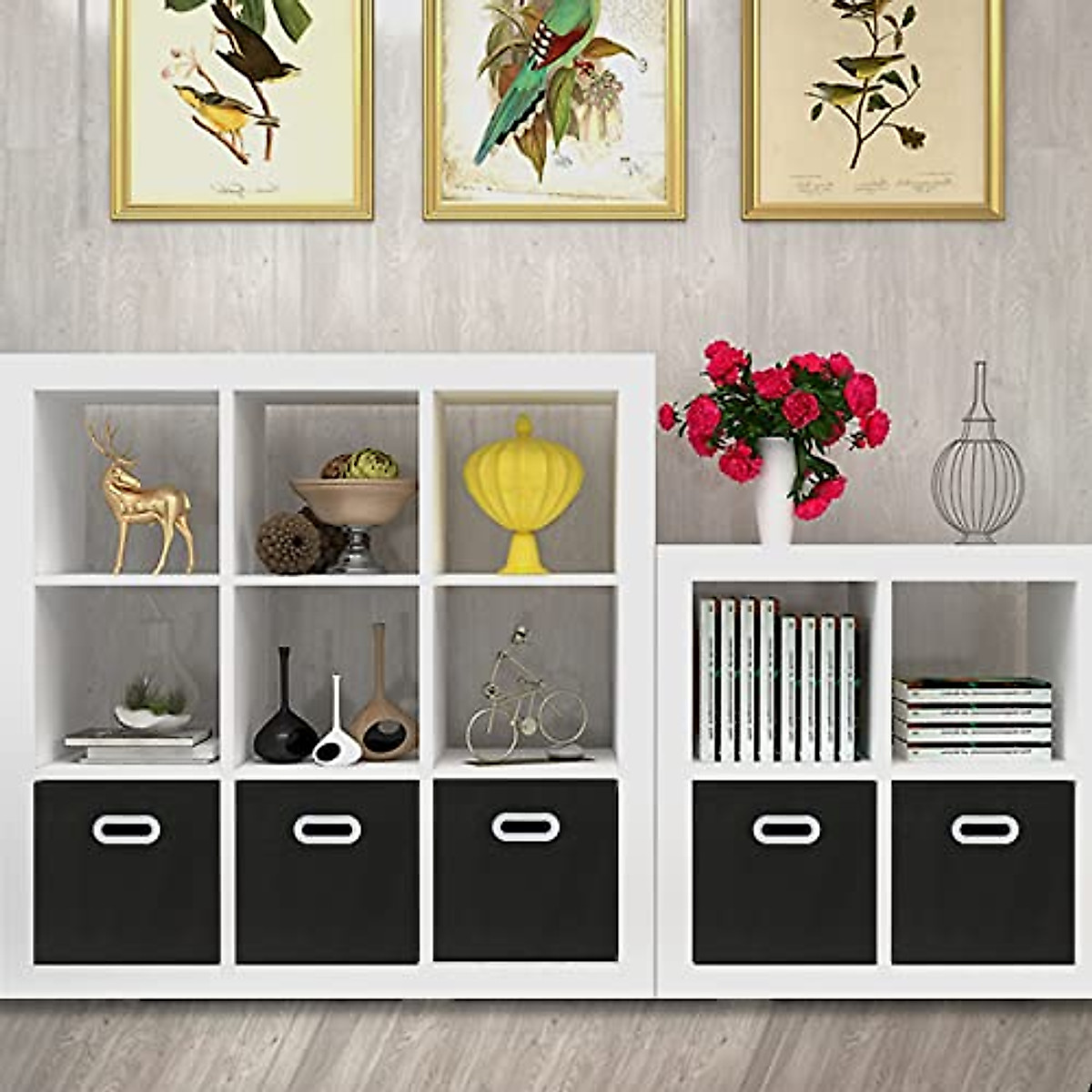 SEVENDOME Fabric Cloth Storage Bins,Fabric Cube Organizer with Dual Handles Foldable Cube Storage Baskets for Home Bedroom Storage,Set of 3, Black