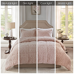 Madison Park Nova Luxury Soft Mohair Reverse Faux Mink Comforter Set, Full/Queen 90"x90", Blush Pink