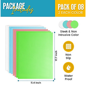 Refrigerator Liners for Shelves by Linda’s Essentials (8 Pack) - Refrigerator Shelf Liners for Glass Shelves Protects Against Spills - Multi-Use Shelf, Drawer and Fridge Liners - BPA Free