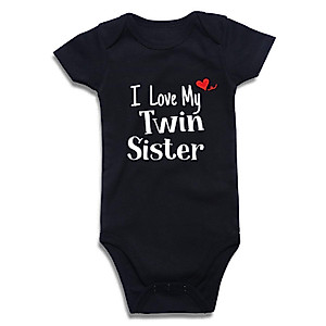 DEFAHN Newborn Twins Baby Boy Girl Bodysuit, 2 Pack Funny Letter Printed Rompers Twin Matching Clothes Outfits (2Pcs I Love My Sis/Bro, 0-3 Months)