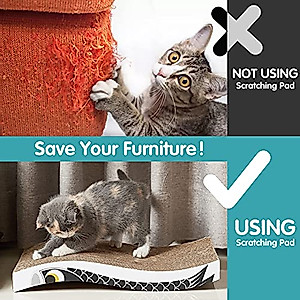 Conlun Cat Scratcher Cat Scratch Pads with Premium Scratch Textures Wave Curved Shape Design No More Torn Cardboard Reversible Anti-Slip Durable Cardboard Cat Scratcher - 2 Pack