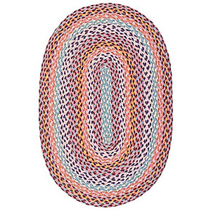 SAFAVIEH Cape Cod Collection 5' x 7' Oval Pink / Blue CAP241U Handmade Braided Jute Area Rug