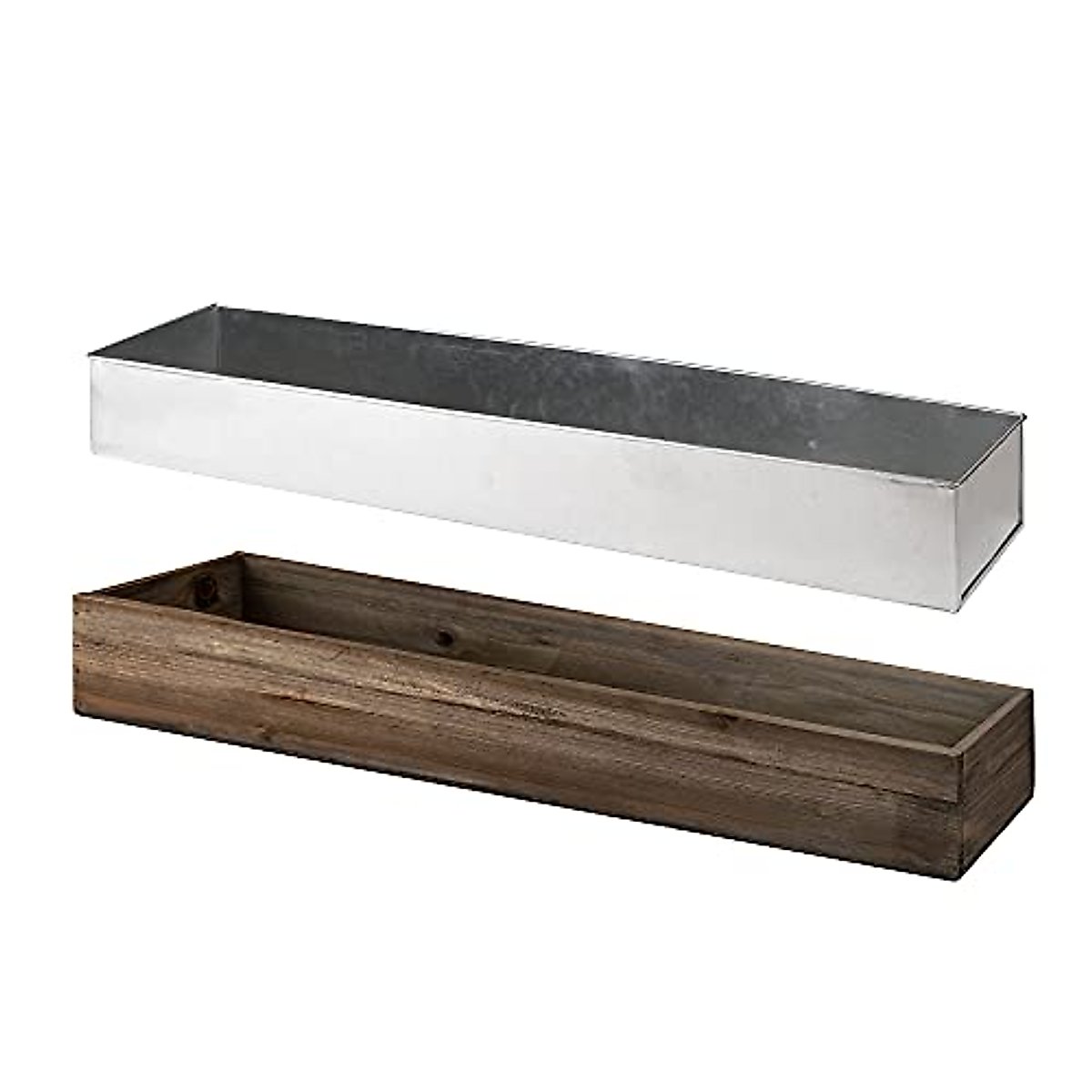 CYS EXCEL Wood Rectangular Planter Box with Removable Zinc Metal Liner (H:3" Open:24"x6") | Multiple Size Choices Wood Rectangular Planter | Indoor Decorative Window Box