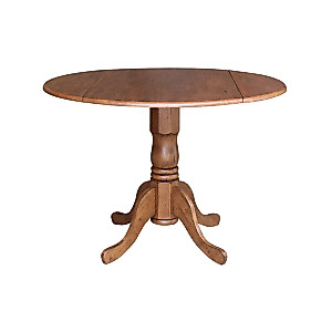 42 in. Round Dual Drop Leaf Pedestal Table, Distressed Oak