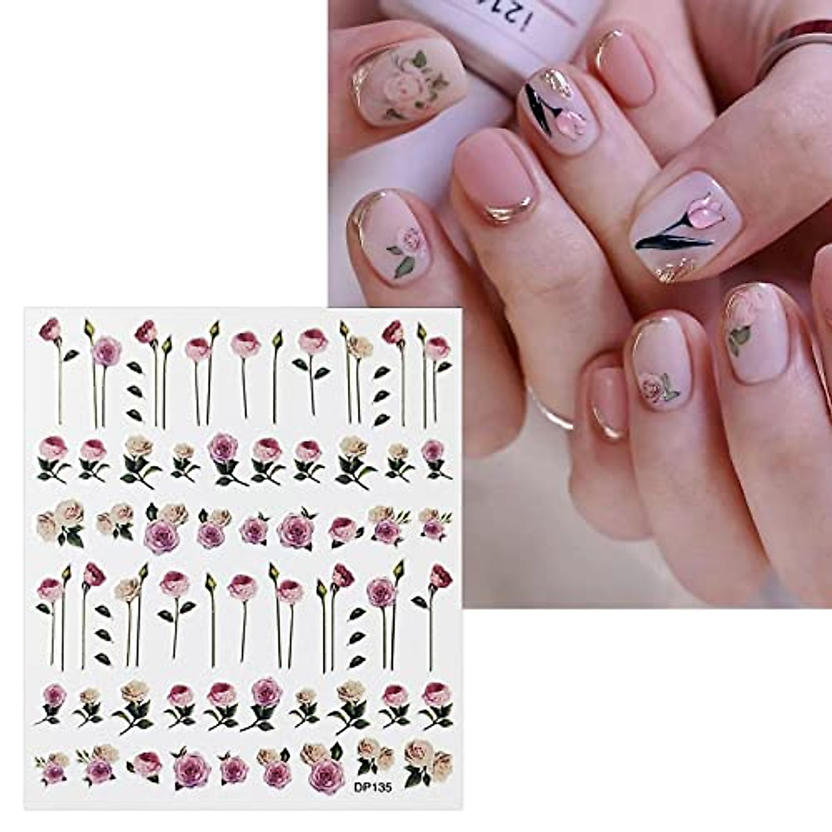 JMEOWIO 6 Sheets Spring Flower Nail Art Stickers Decals Self-Adhesive Pegatinas Uñas Summer Leaves Floral Nail Supplies Nail Art Design Decoration Accessories