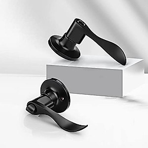 GOBEKOR 5 Pack Black Door Handle with Lock, Matte Black Interior Door Handles Keyless for Bedroom Bathroom Privacy Door Levers Black Bedroom Door Handles Set