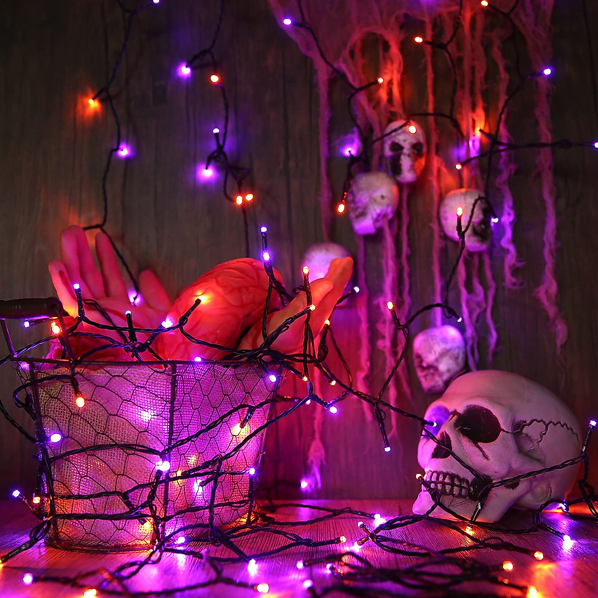 Joomer Orange Purple Halloween Lights 100FT 300 LED Connectable String Lights with 8 Modes Timer Waterproof Plug-in Orange Purple String Lights for Indoor Outdoor Halloween Decorations