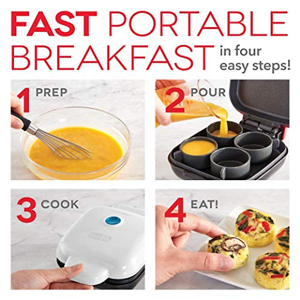 Dash DBBM450GBRD08 Deluxe Sous Vide Style Egg Bite Maker with Silicone Molds (1 large, 4 mini), Red & Mini Maker: The Mini Waffle Maker Machine - Red
