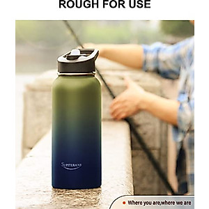 KEMISANT Water Bottle Insulated Vacuum Bottle Thermos Flask-Big Mouth With Straw/Flip Lid Alterative