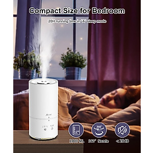 Home Humidifier for Large Room, 1000ml Essential Oil Diffuser with Timer, Top Fill Design Cool Mist Humidifier for Bedroom, Living Room, Quiet for Baby Room, Touch Button