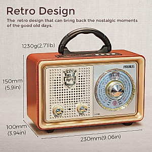 J-160 Retro AM FM Shortwave Radio, J-110 Vintage AM FM Shortwave Tabletop Radio with Excellent Reception, SD Card USB Drive Aux-in MP3 Player, Battery Operated by PRUNUS