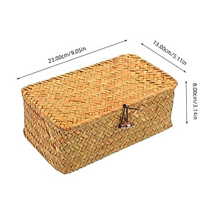 Ipetboom Desktop Stand Woven Baskets 1 Woven Basket Straw Basket with Lid Basket Box Rattan Desktop Clothes Sundries Storage Box for Home Decor (S) Storage Drawers Small Basket