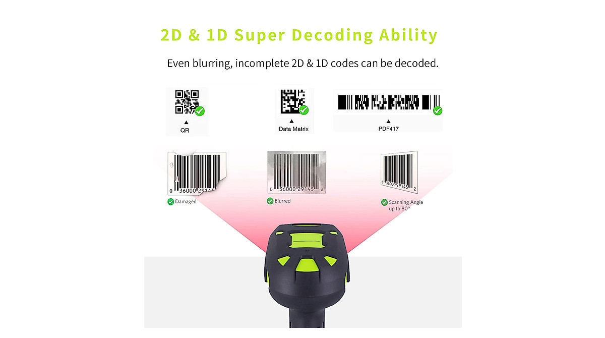 Symcode Wireless 2D Barcode Scanner | Long Range, Durable, 3-in-1