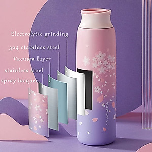 WYGOAKG 470ml Sakura Portable Thermos Travel Coffee Mug Insulated Cup 304 Stainless Steel Vacuum Flask Water Bottles for Girls