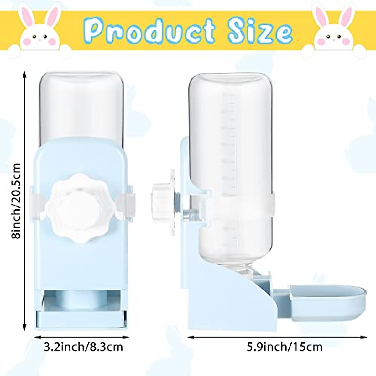 2 Pcs Water Bottle Blue No Drip Water Feeder 17oz Water Dispenser Hanging Water Fountain Automatic Dispenser Pet Cage Water Feeder for Bunny Ferret Hamster Guinea Pig Small Animal