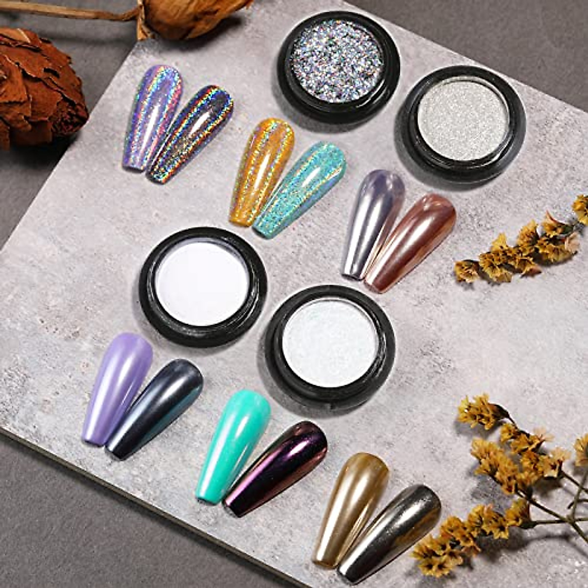 BORN PRETTY Chrome Powder,Metallic Mirror Pearl Holographic Pigment Powder Manicure Nail Art Decoration Sets