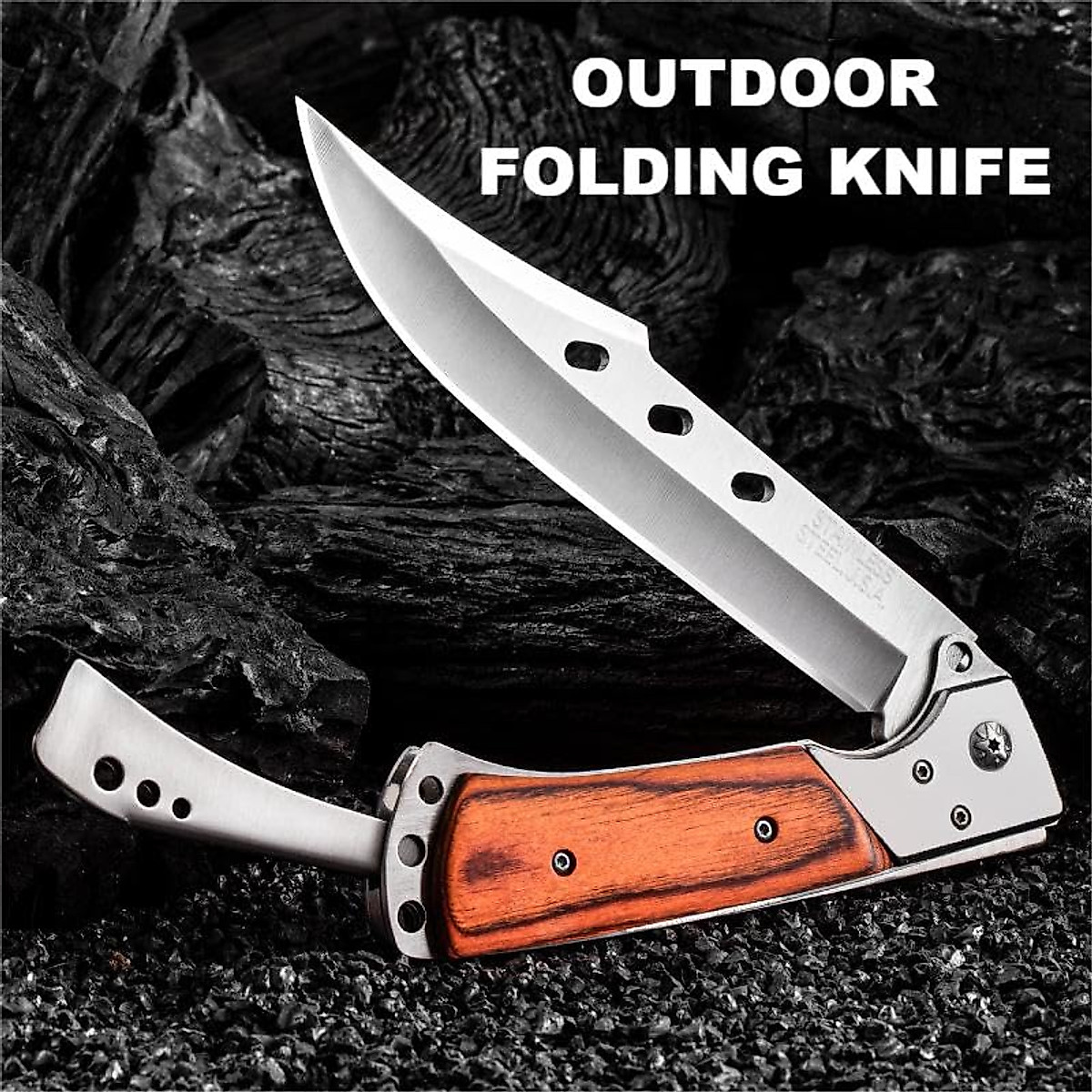 DOOM BLADE Long Blade Pocket Folding Knife - Sharp Survival Work Knives-Foldable Large Knife with Rosewood Handle,Gift for Dad Husband,for Hunting,Hiking,Camping (1 Knife)