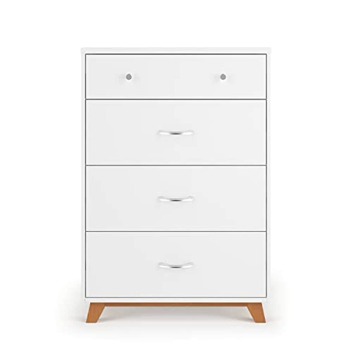 Child Craft SOHO 4 Drawer Mid-Century Modern Chest, Anti-Tip Kit, Extra-Large Storage for Baby Nursery, Kid’s Room (White/Natural)