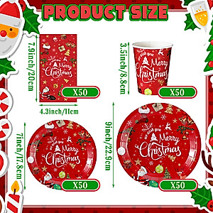 Tioncy 200Pcs Christmas Party Supplies Tableware Set Include 100 9 Inch and 7 Inch Christmas Paper Plates 50 9oz Cups 50 Holiday Lunch Napkin Disposable Christmas Plates Dinnerware Set (Classic Style)
