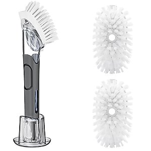 Soap Dispensing Replacement Dish Brush Storage Set with 2 PCS Brush Refills & Holder - RIMAY Dispenser Scrub Cleaning Scrubber Kitchen Dishwashing Dish Wand Handle for Dishes/Pans/Pots/Sink(Black)