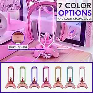 Tilted Nation RGB Gaming Headset Stand - 3 in 1 Pink Headphone Stand with Mouse Bungee and 2 Port USB Hub Charger - The Ultimate Gaming Accessory and Gamer Gift - RGB Headphone Holder for Desk