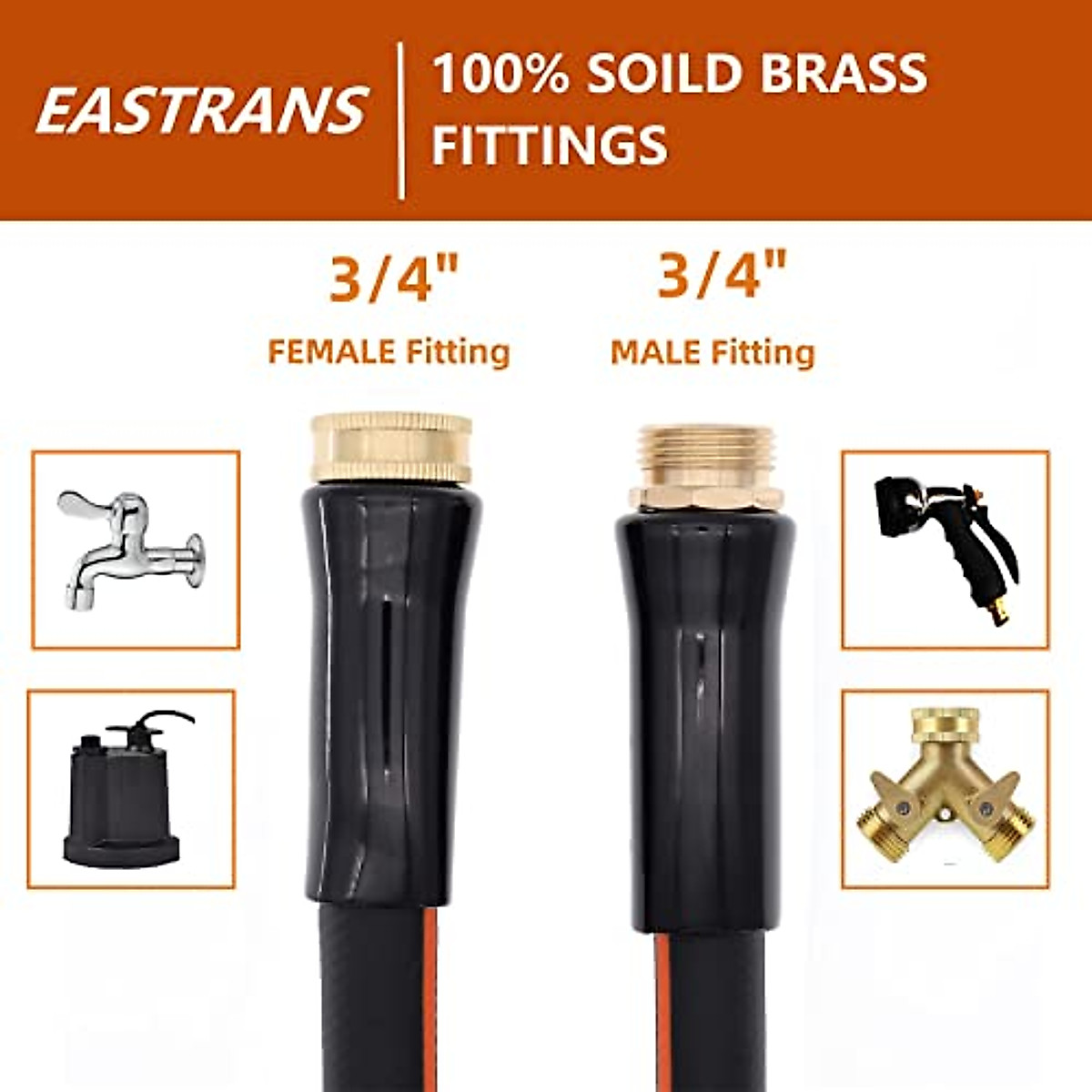 EASTRANS Heavy Duty Garden Hose 5/8 in x 25 ft, Flexible Water Hose with 3/4" Solid Brass Connector Outdoor, Car wash, Lawn