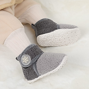 FEETCITY Infant Baby Boys Girls Slippers Cozy Fleece Ankle Booties Soft Bottom Warm Cartoon Socks Newborn Crib Shoes 12-18Months
