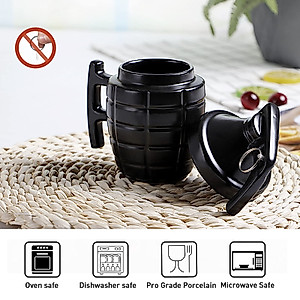 loobuu Fashion Ceramic Coffee Tea Cup, Special Cool Coffee Mug 3D Cool Grenade Design Durable Coffee Tea Cup Attractive Mugs Personalized Porcelain Gifts for Men Women- 9.4OZ (Grenade)