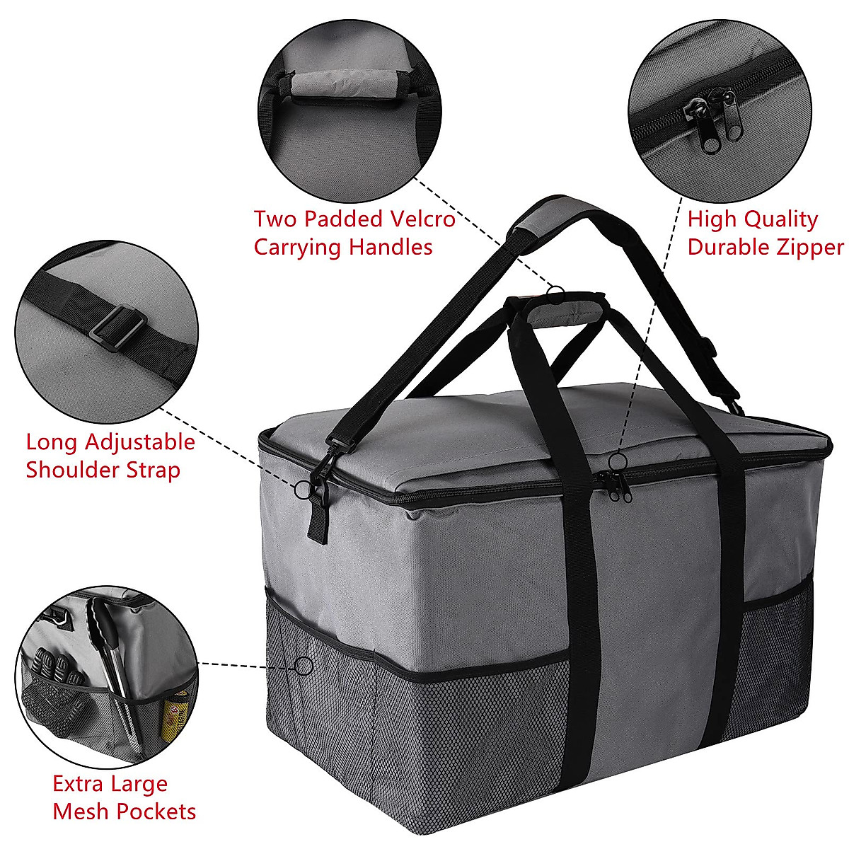 ZEAYEA Insulated Food Delivery Bag, Grocery Tote Bag Insulated Bag for Hot and Cold Food, Large Capacity Reusable Warming Bag for Restaurant, Camping, Shopping, Travel, 23" x 14" x 15", Gray