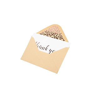 Thank You Cards - Blank 50 Pack White Cards with Rose Gold Foiled "Thank You" Printed with 52 Foil Embossed Kraft Envelopes 4" x 6" - for Wedding Bridal Shower Baby Shower Birthday Party